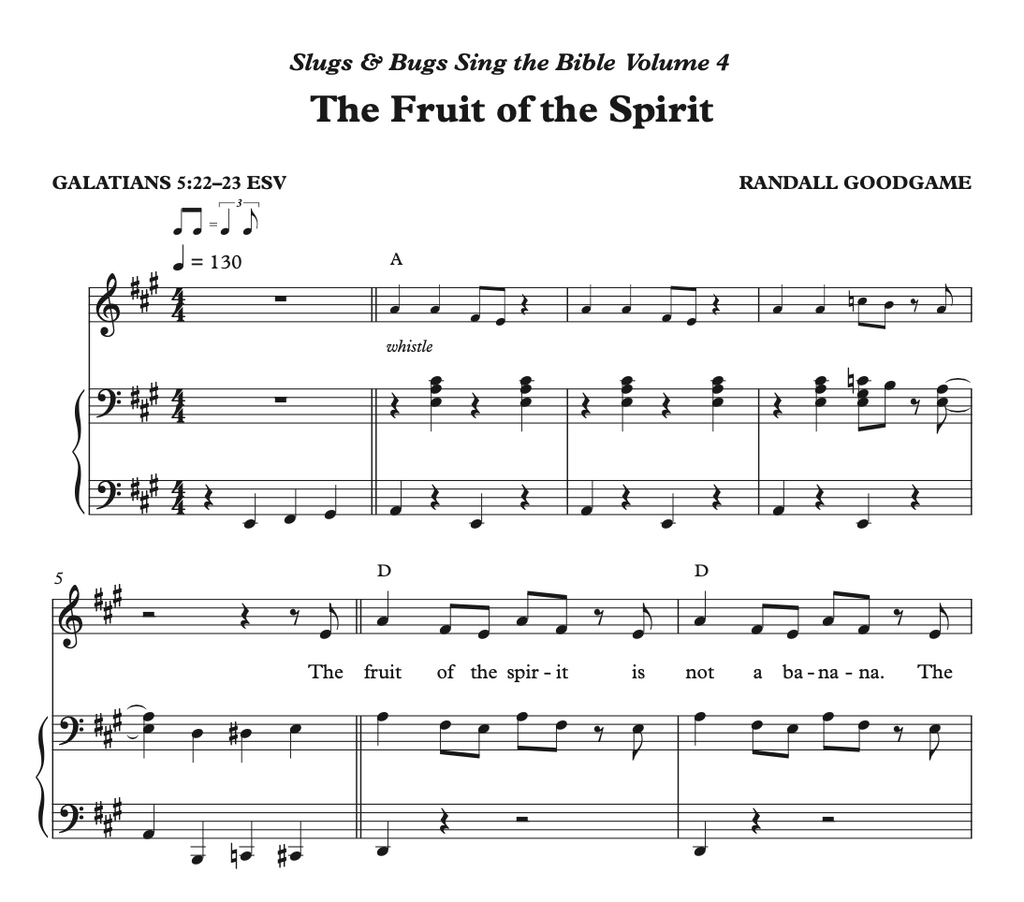 Fruit of the Spirit Sheet Music - Sing the Bible Vol. 4 – Slugs and Bugs